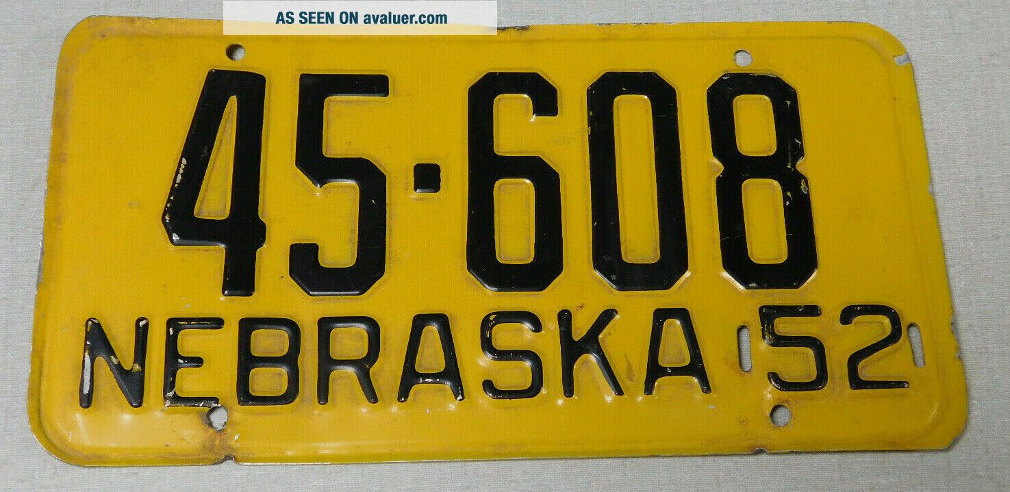 1952 Nebraska Passenger Car License Plate | #4272053