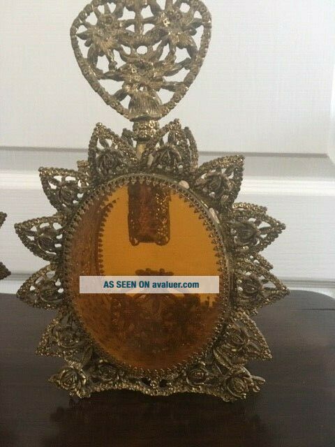 Vintage Gold Tone And Rose/Gold Glass Perfume Bottle Flowers Ormolu ...