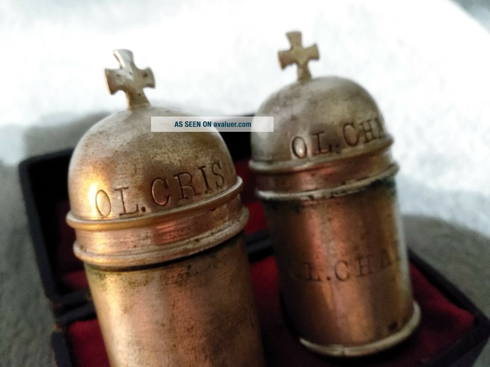 Vintage Rare CATHOLIC SACRISTY HOLY OIL STOCK COMPLETE Set FITTED CASE ...