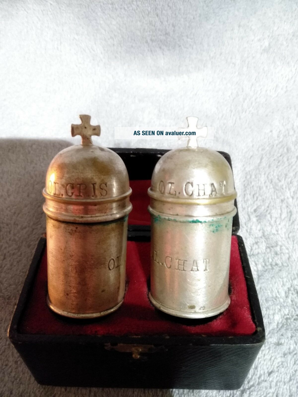 Vintage Rare CATHOLIC SACRISTY HOLY OIL STOCK COMPLETE Set FITTED CASE ...