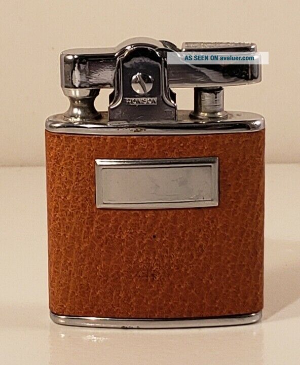 VINTAGE RONSON PRINCESS POCKET LIGHTER IN BROWN LEATHER AND CHROME ...