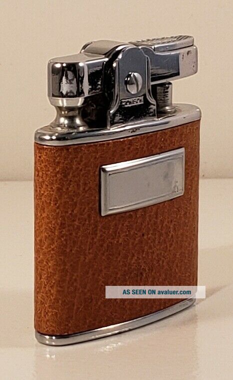 VINTAGE RONSON PRINCESS POCKET LIGHTER IN BROWN LEATHER AND CHROME ...