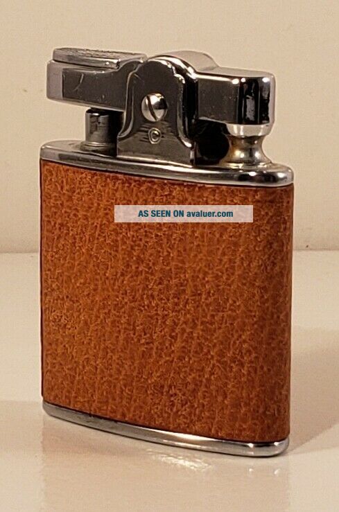 VINTAGE RONSON PRINCESS POCKET LIGHTER IN BROWN LEATHER AND CHROME ...