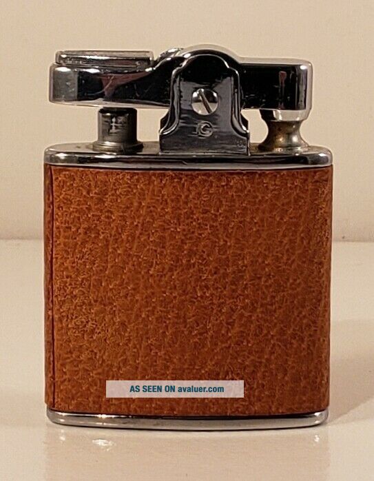 VINTAGE RONSON PRINCESS POCKET LIGHTER IN BROWN LEATHER AND CHROME ...