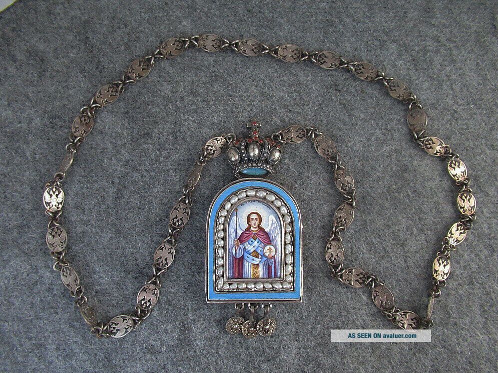 Russian Silver Enamel Mop Pearls Orthodox Church Episcopal Icon Panagia ...