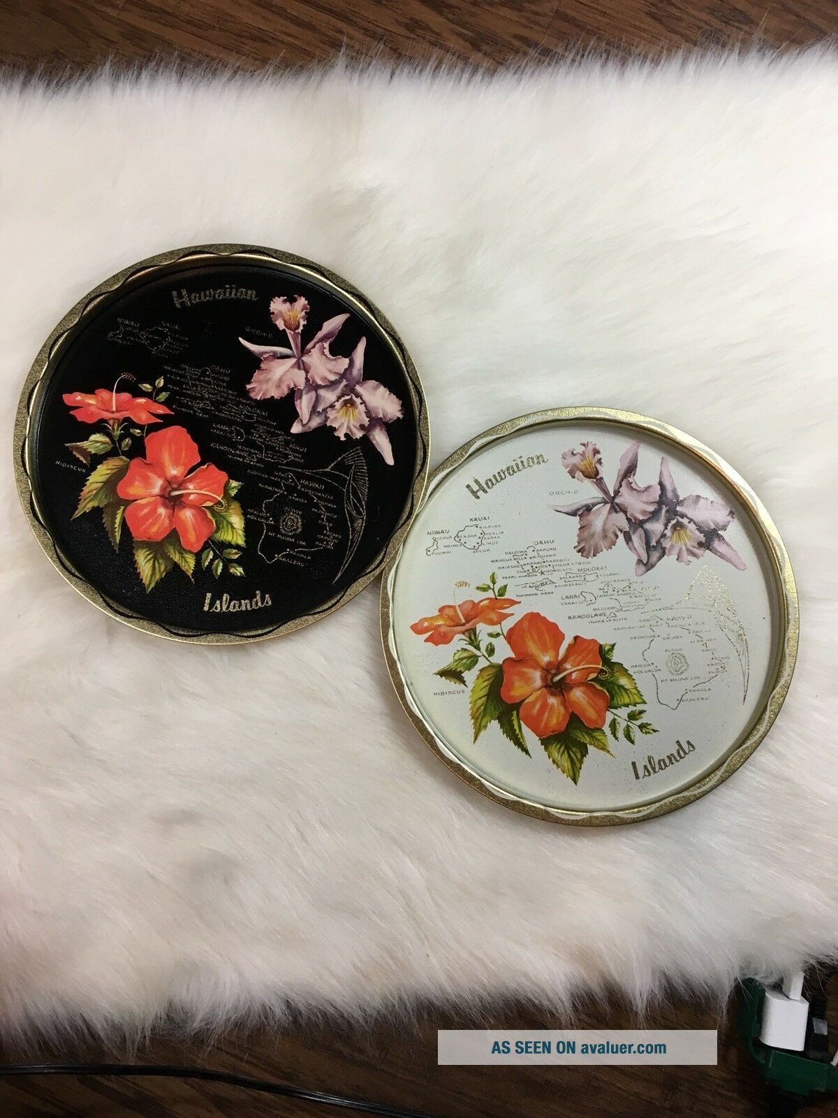 Vintage Hawaiian Souvenir Tin Trays Set Of 2 Map Hibiscus Islands ...