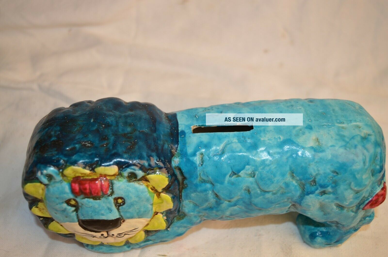 RARE VINTAGE GEORGES BRIARD BLUE LION CERAMIC BANK COIN STILL MID ...