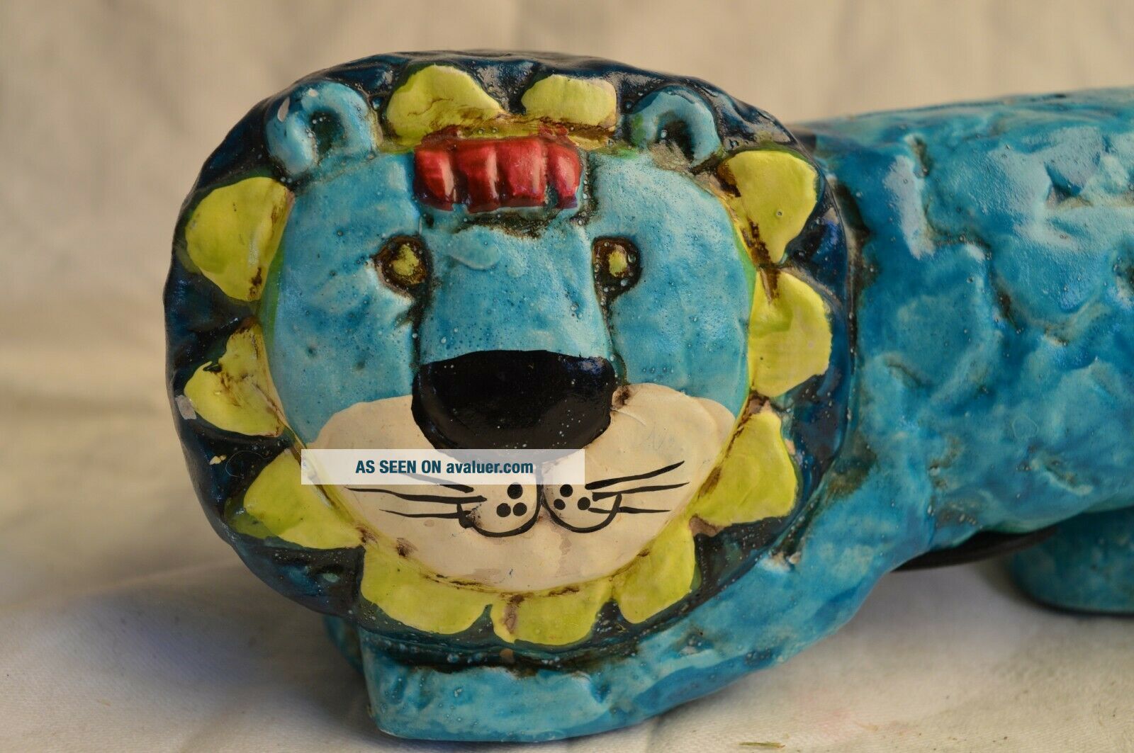 RARE VINTAGE GEORGES BRIARD BLUE LION CERAMIC BANK COIN STILL MID ...