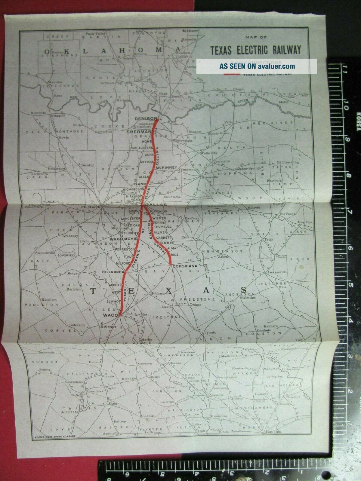 RARE 1921 TEXAS ELECTRIC RAILWAY SYSTEM MAP WACO DALLAS DENISON SHERMAN ...