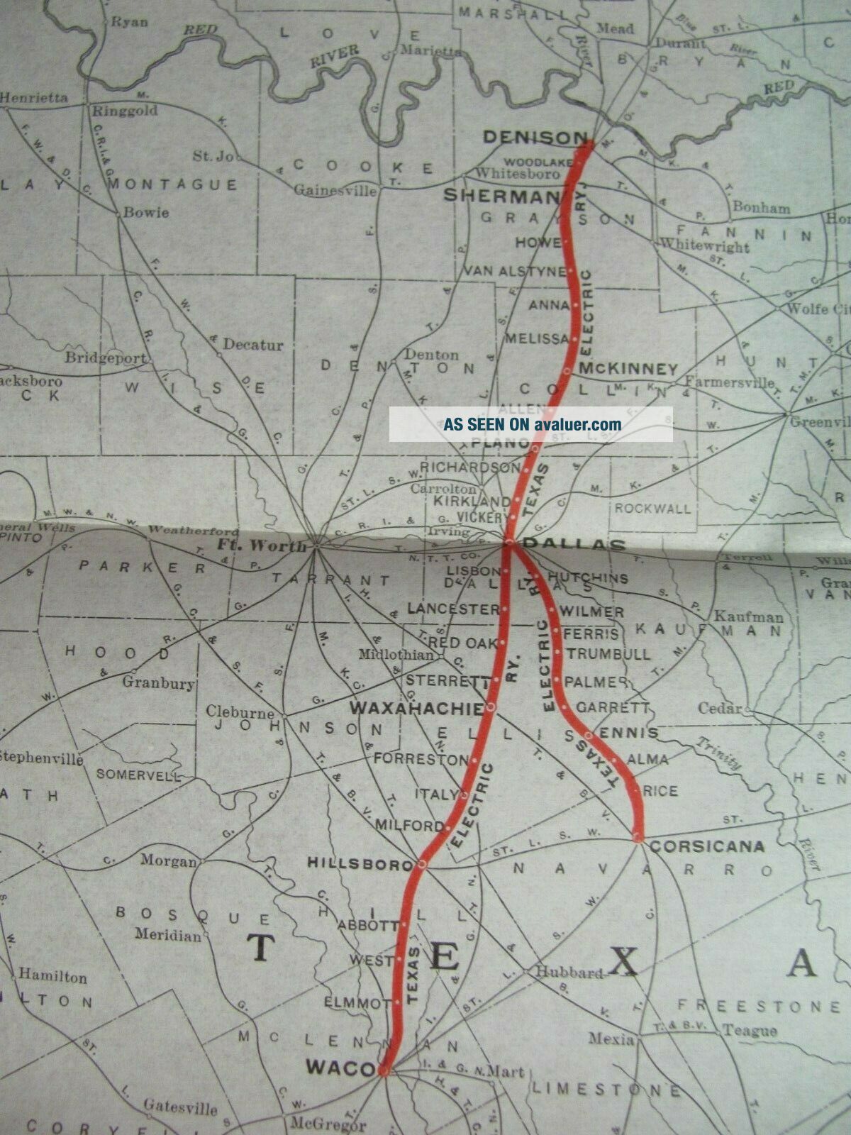 RARE 1921 TEXAS ELECTRIC RAILWAY SYSTEM MAP WACO DALLAS DENISON SHERMAN ...