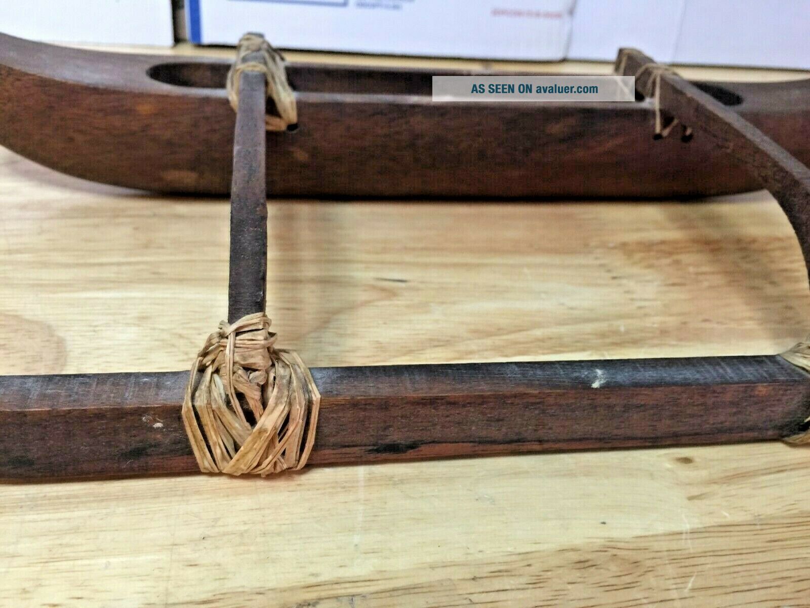Antique Mini Wood Outrigger Canoe With Jute Ties | #4344506