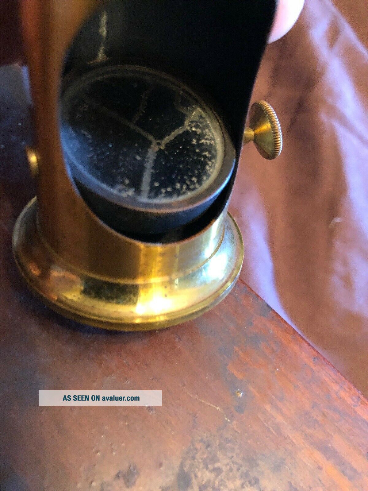 Vintage Antique Brass Microscope In Wooden Box | #4381705