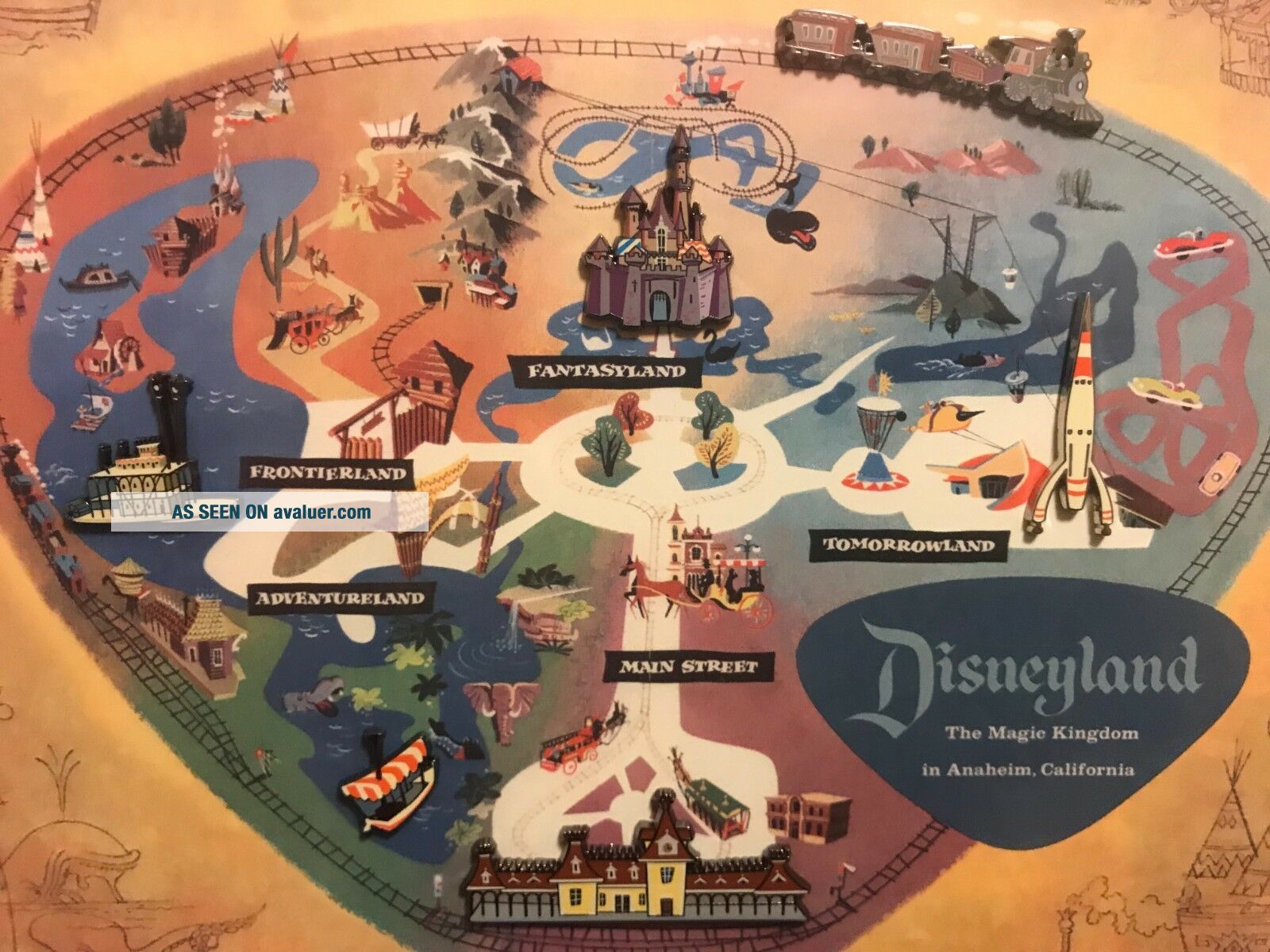 Disney 1956 Disneyland Park Map Framed Pin Set 50th Anniversary Limited ...