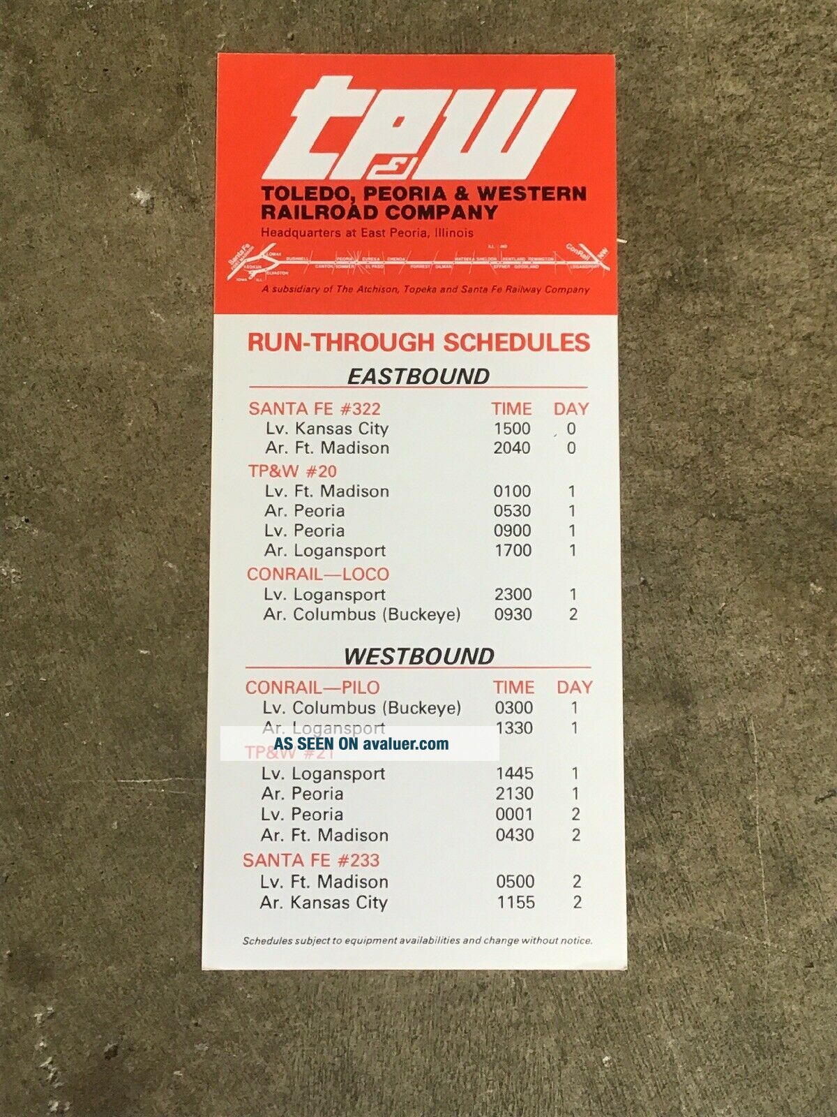 TOLEDO, PEORIA, & WESTERN RAILROAD COMPANY TP&W RUN THRU SCHEDULE 7 - 1 ...