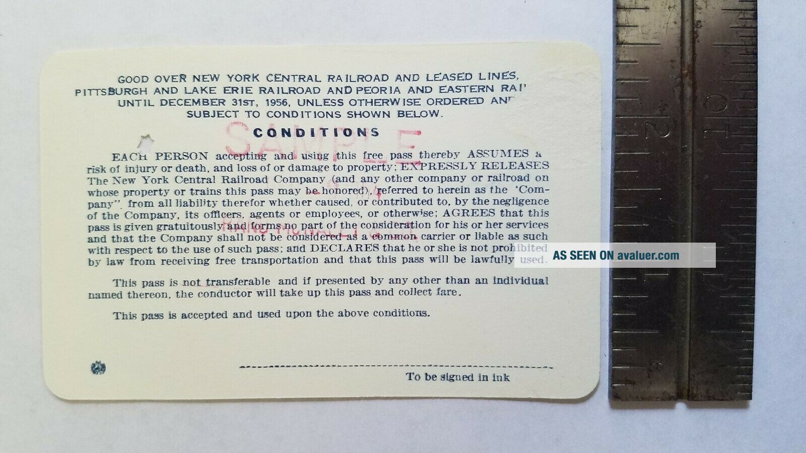 1955 - 1956 York Central System Railroad Annual RR Ticket Pass Sample ...