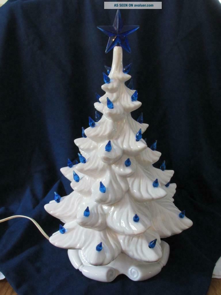 Vintage Ceramic Christmas Tree - 16 " Atlantic Mold White W/Dk Blue ...