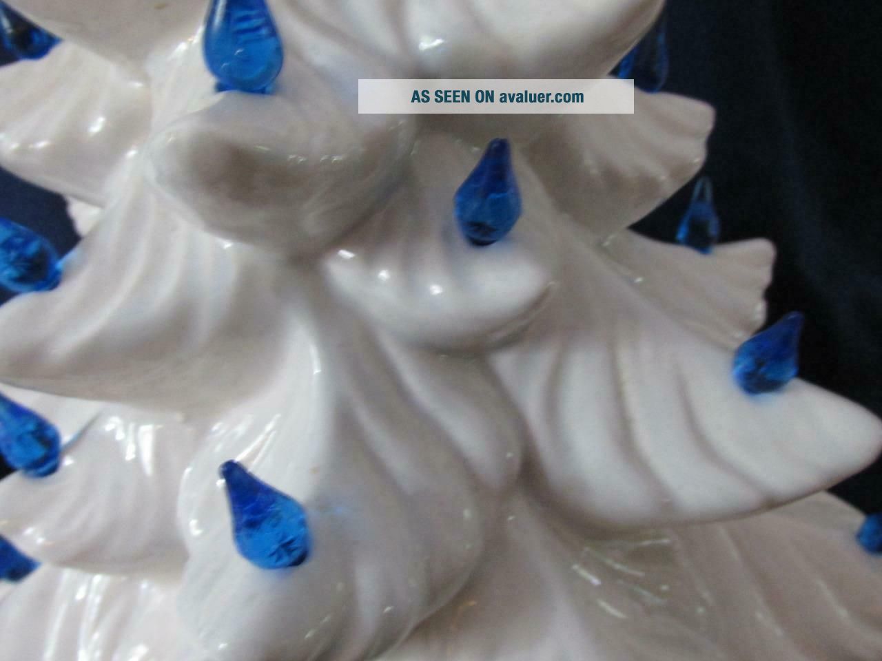 Vintage Ceramic Christmas Tree - 16 " Atlantic Mold White W/Dk Blue ...