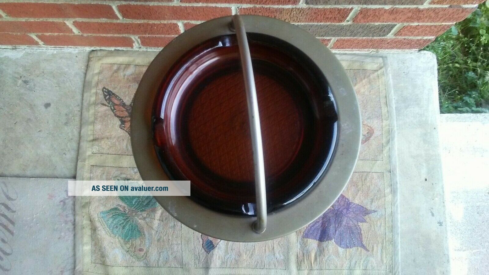 Mid Century Brass Tobacco Ashtray Floor Stand Holder With Amber Glass ...