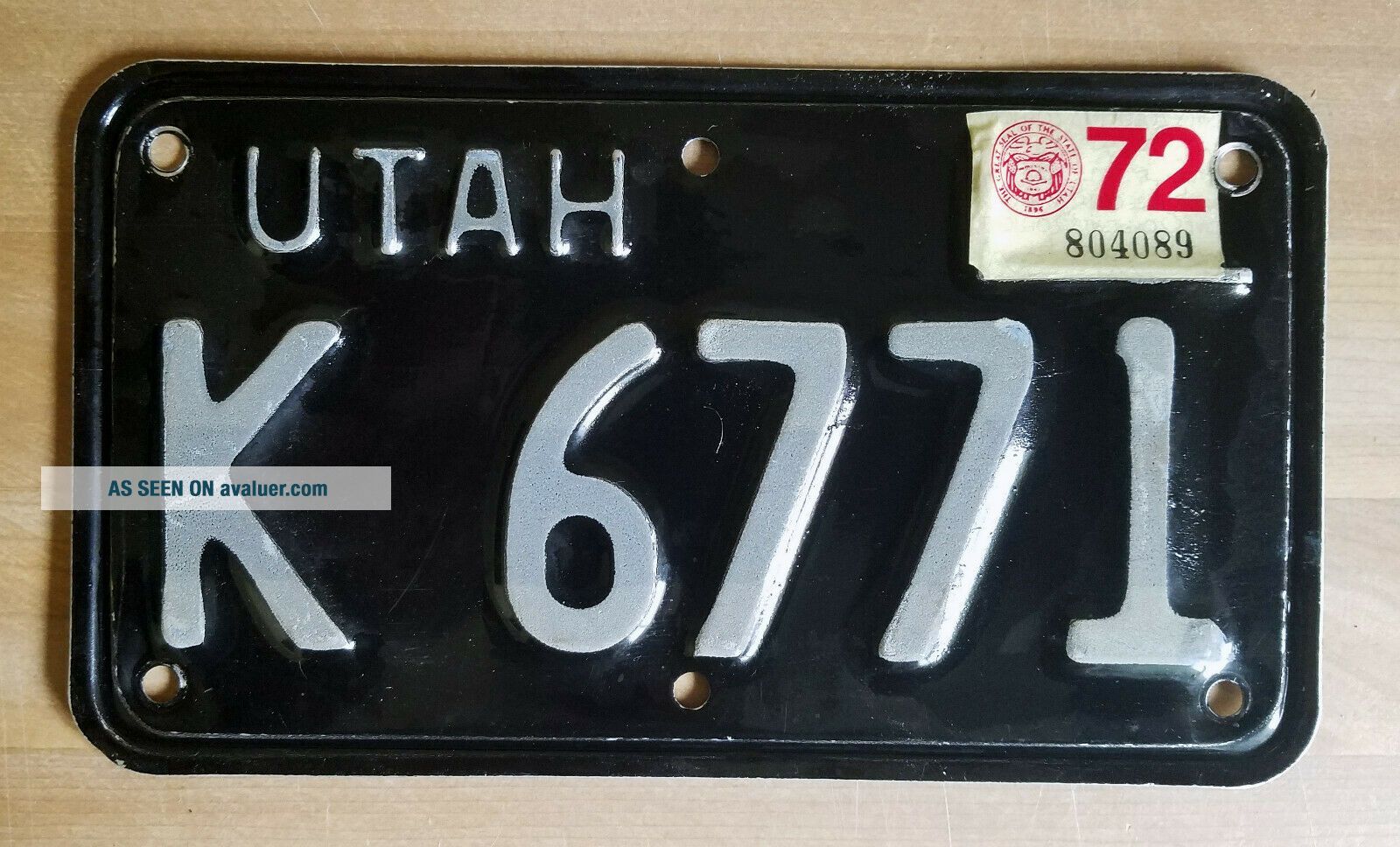 UTAH - 1968 Base With A 1972 Sticker Motorcycle License Plate | #4420819