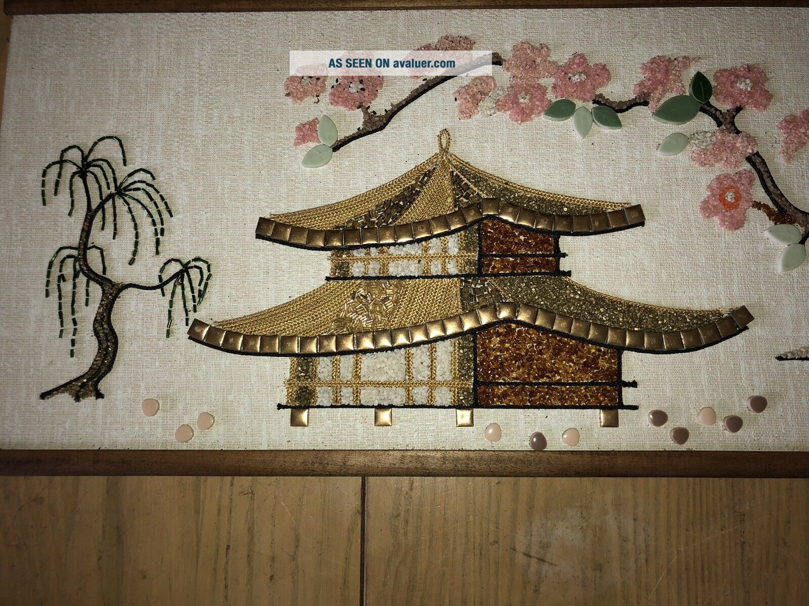 Vintage Gravel Pebble Art Wall Hanging Mid Century MCM Asian | #4450722