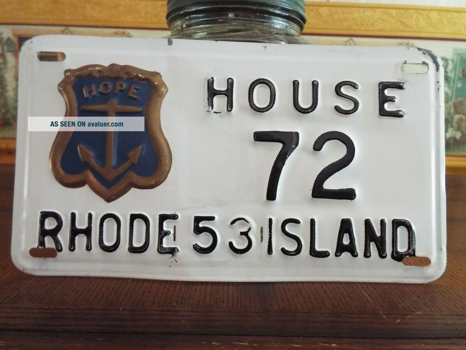 1953 RHODE ISLAND HOUSE OF REPRESENTATIVE LICENSE PLATE NUMBER 72 ...