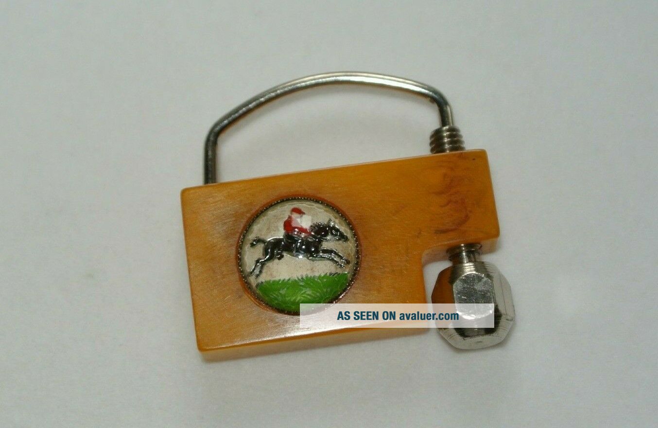Rare Vintage Bakelite Keychain Key Chain Fob Charm Horse & Rider | #4453616