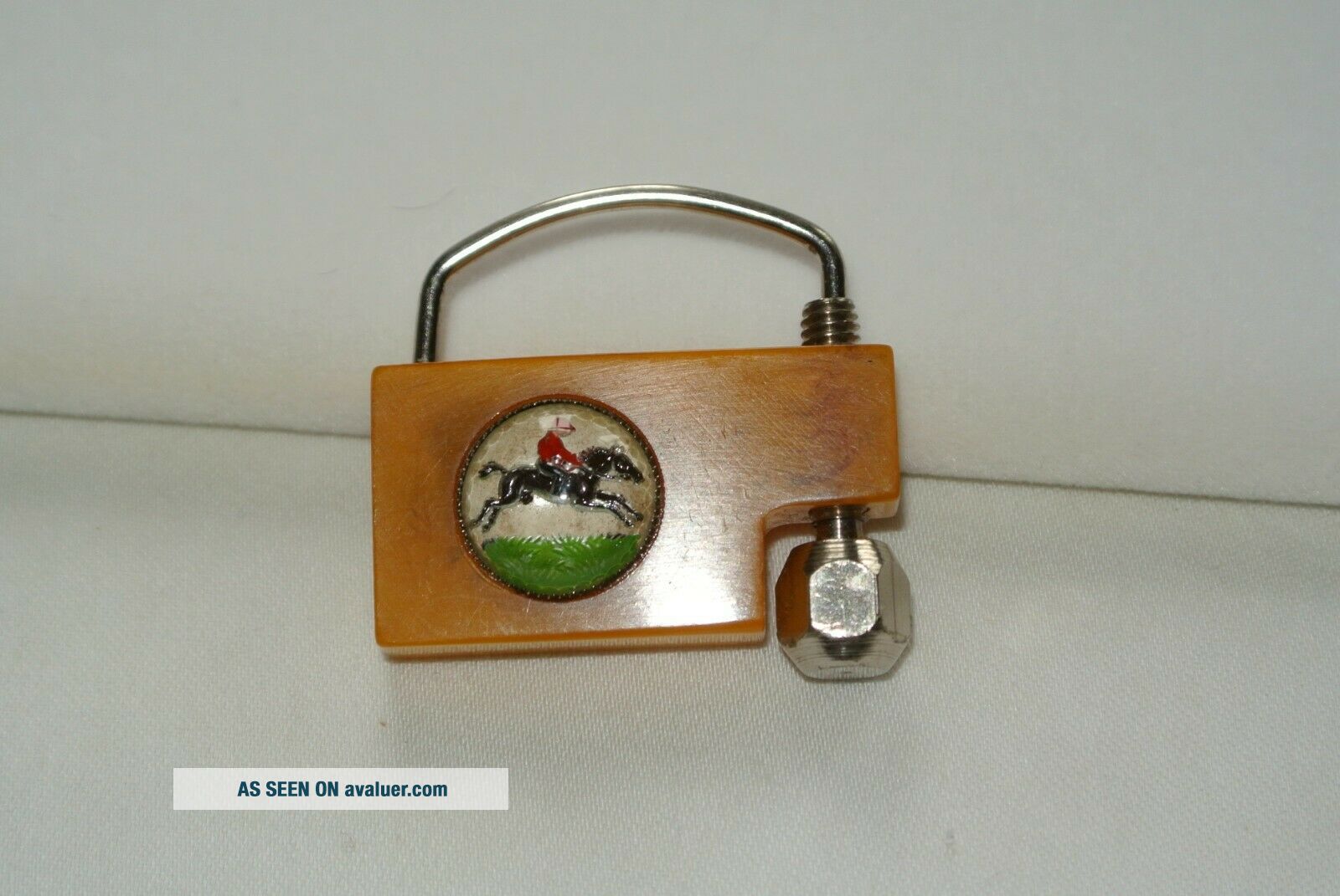 Rare Vintage Bakelite Keychain Key Chain Fob Charm Horse & Rider | #4453616