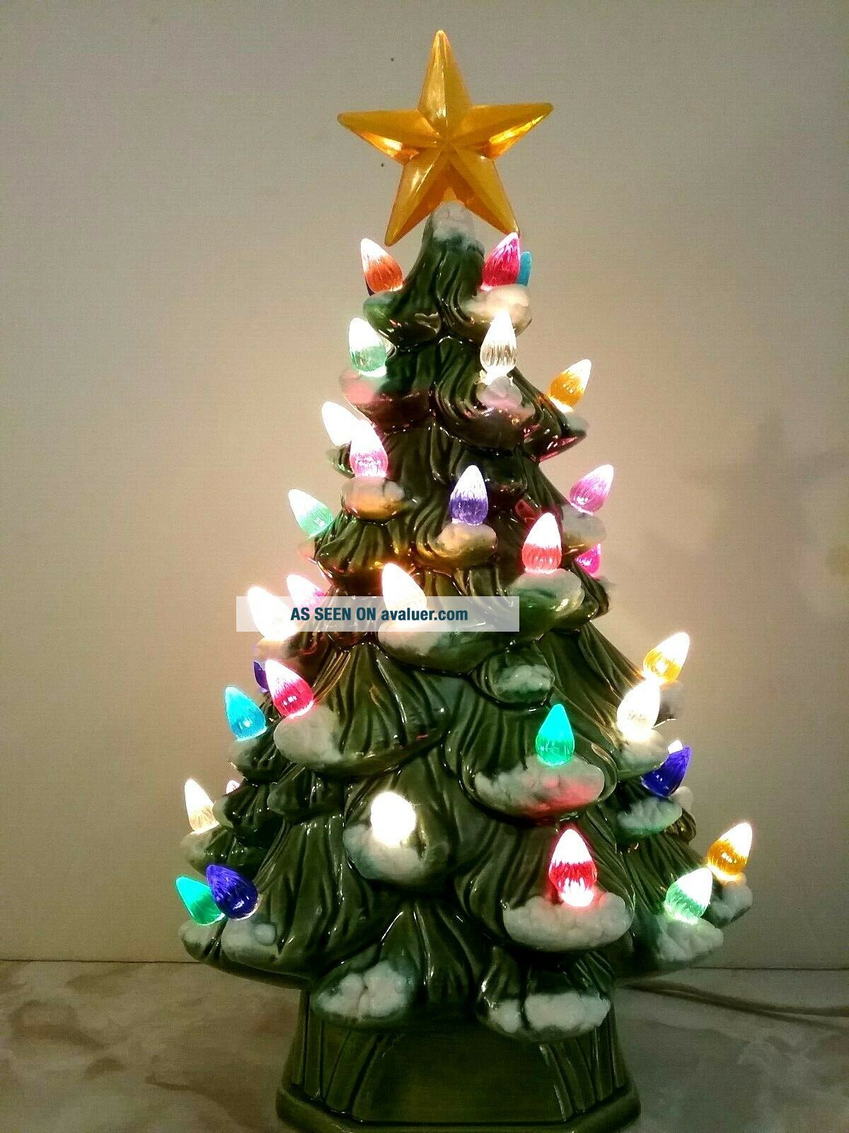 Vintage 12 " Ceramic Christmas Tree Flocked With Lights And Base | #4472939