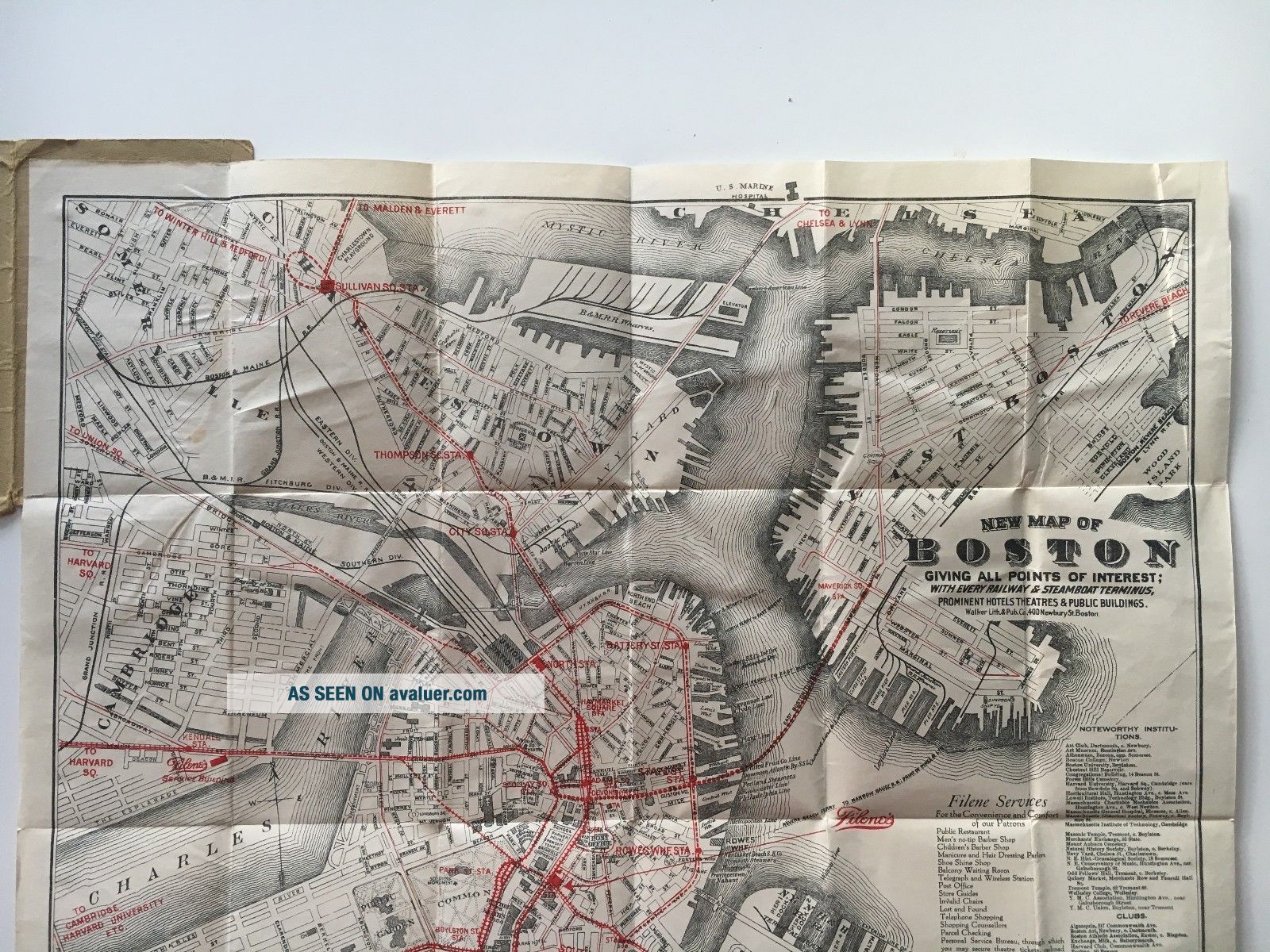 Ca 1920s Filene ' S Map Of Boston Railroads Steamboats Terminals ...