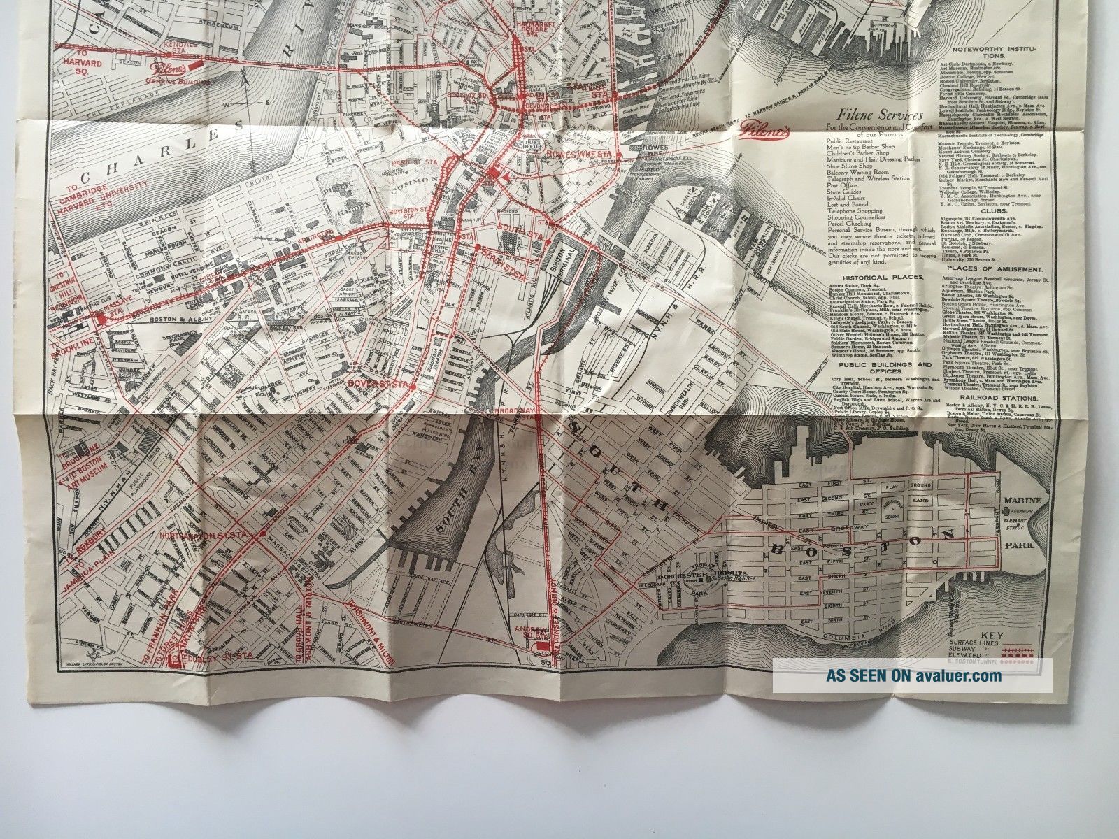 Ca 1920s Filene ' S Map Of Boston Railroads Steamboats Terminals ...