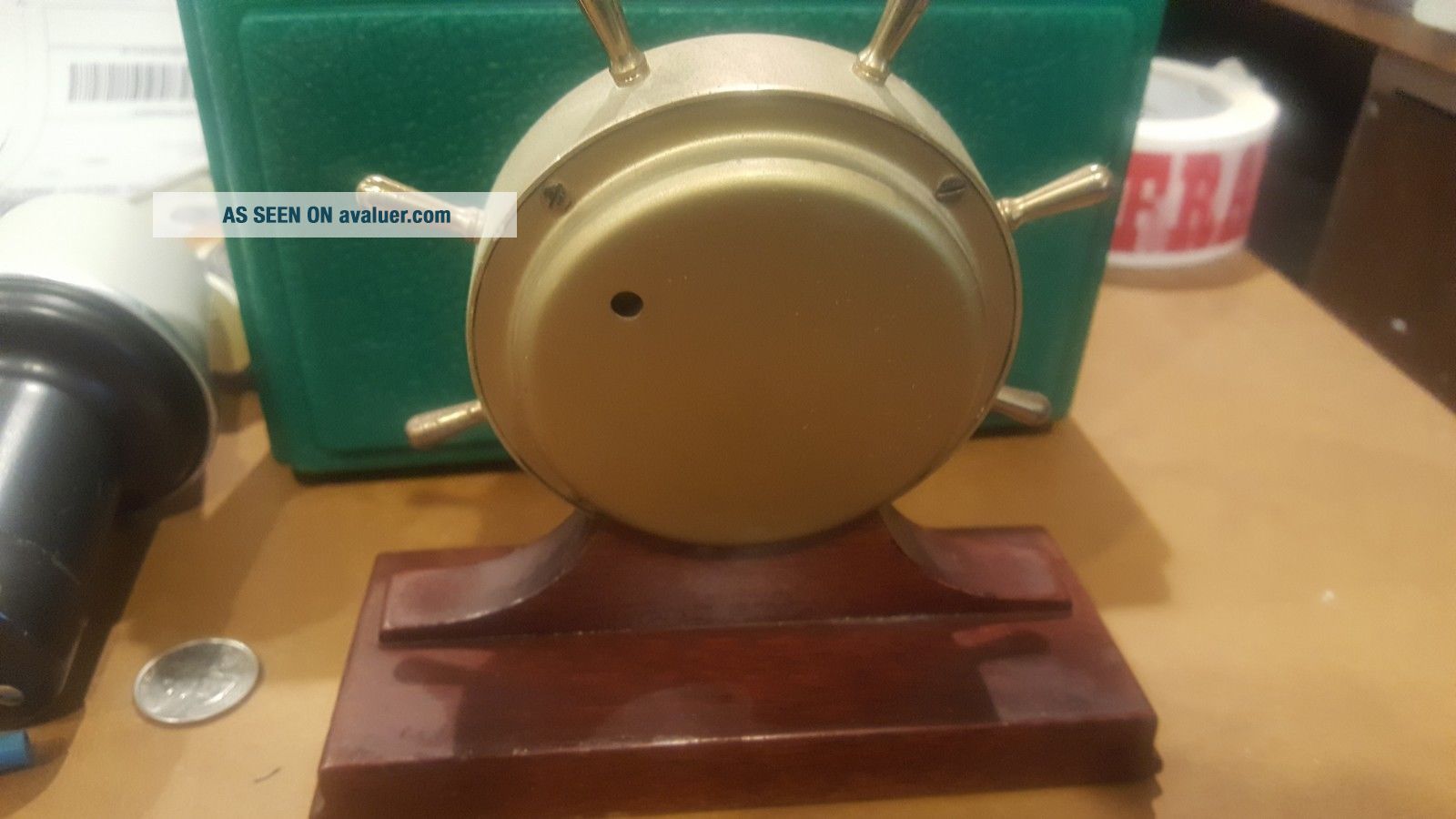 VINTAGE AIRGUIDE BAROMETER SHIP WHEEL ON A WOOD BASE | #4519300