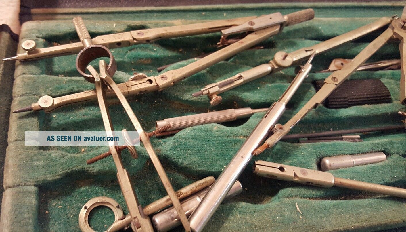Assortment Of Vintage Drafting Tools Compass Germany USA Case | #4528184