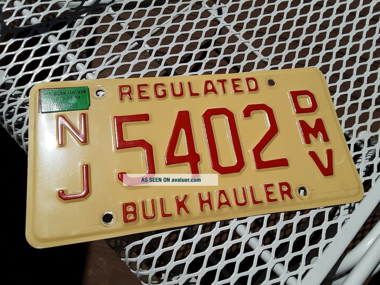 Rare Vintage Jersey Regulated DMV Bulk Hauler License Plate Near Cond ...