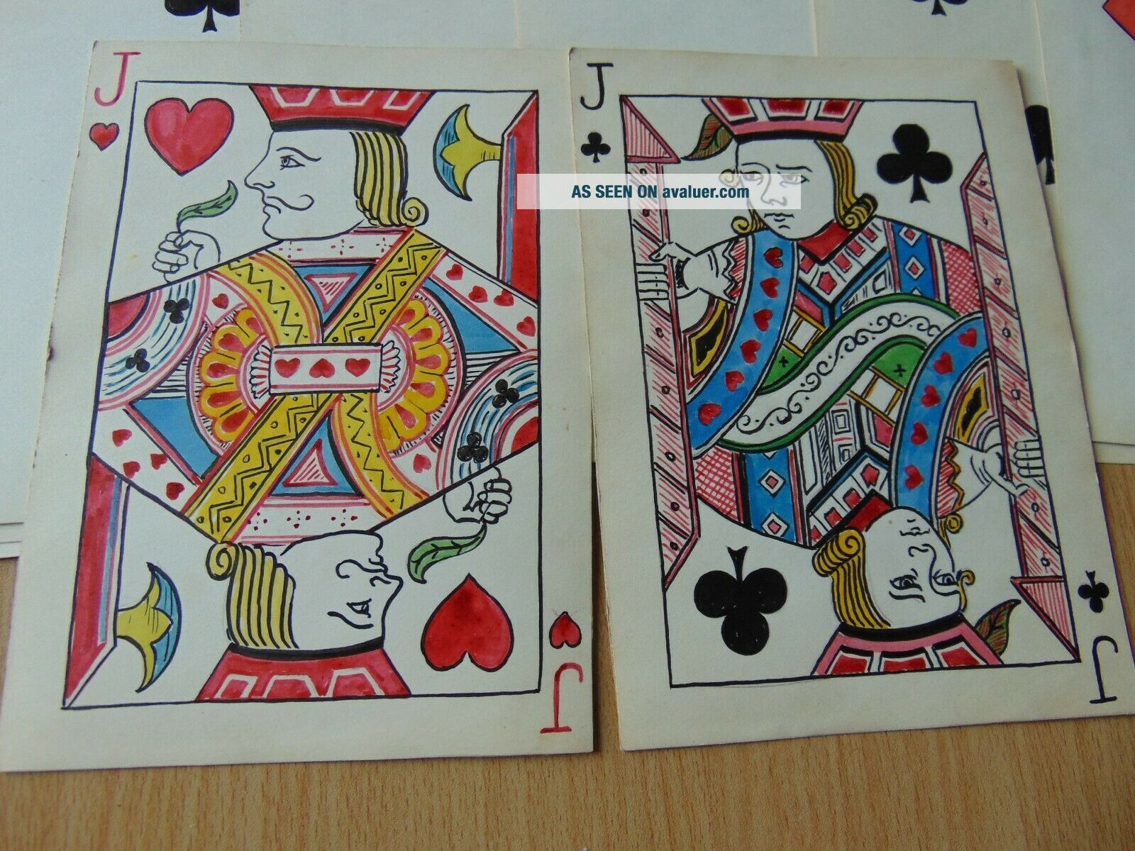 OLD MAGIC TRICK WITH LARGE HAND DRAWN COLOURED HANDMADE PLAYING CARDS ...