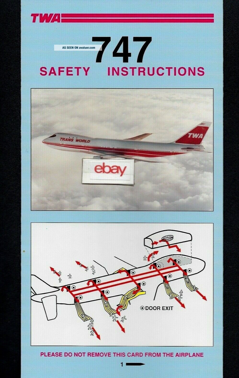 TWA TRANS WORLD AIRLINES BOEING 747 - 100 SAFETY CARD 7/1996 | #4517596