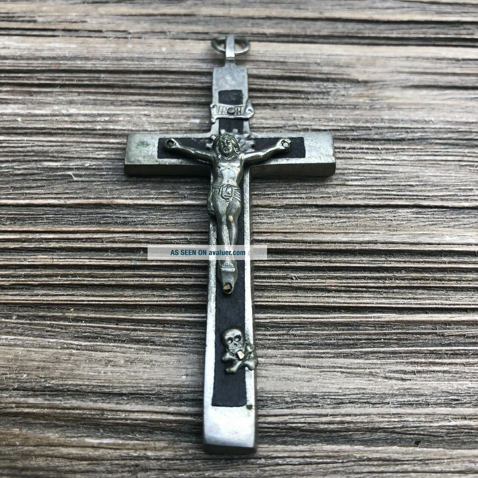 Vintage Antique Early Brass Crucifix Skull & Cross Bones Jesus Pendant ...
