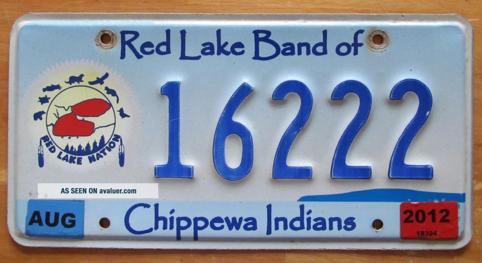 Minnesota 2012 RED LAKE BAND OF CHIPPEWA INDIANS License Plate 16222 ...