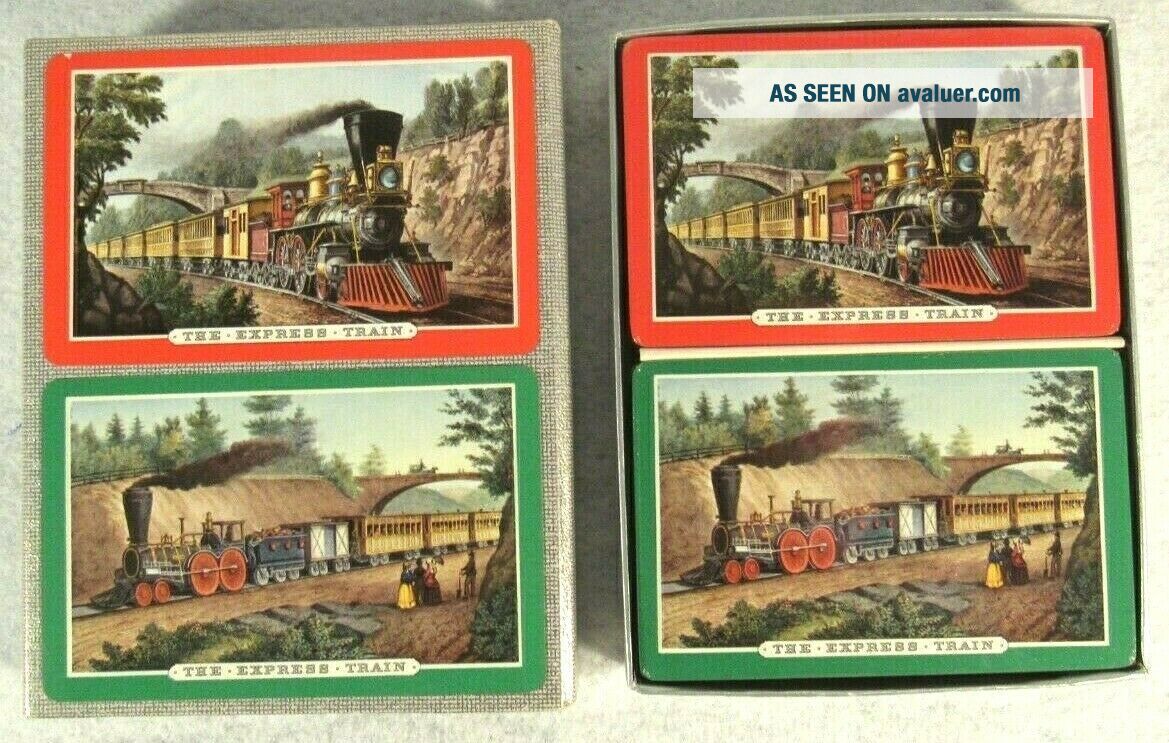 The Express Train Playing Cards Collector Railroad Double Deck Box Vtg ...