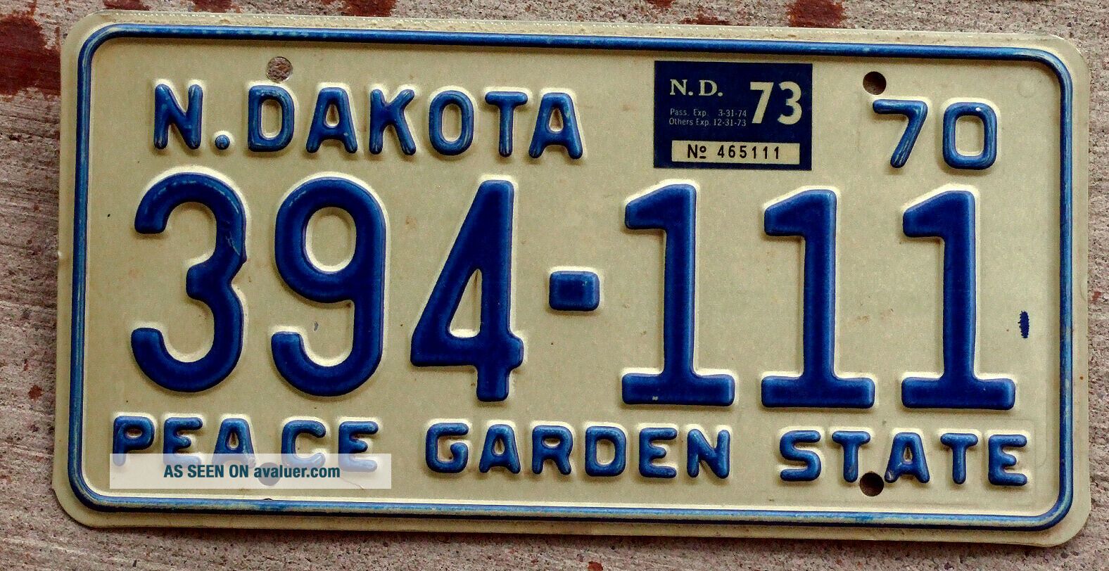 1970 Blue On White North Dakota License Plate With A 1973 Sticker ...