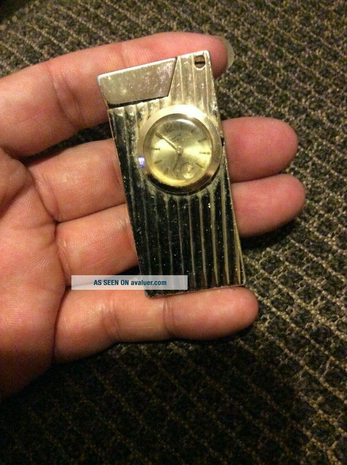 Gold Tone Lift Arm Lighter With A Broken Watch | #4596921