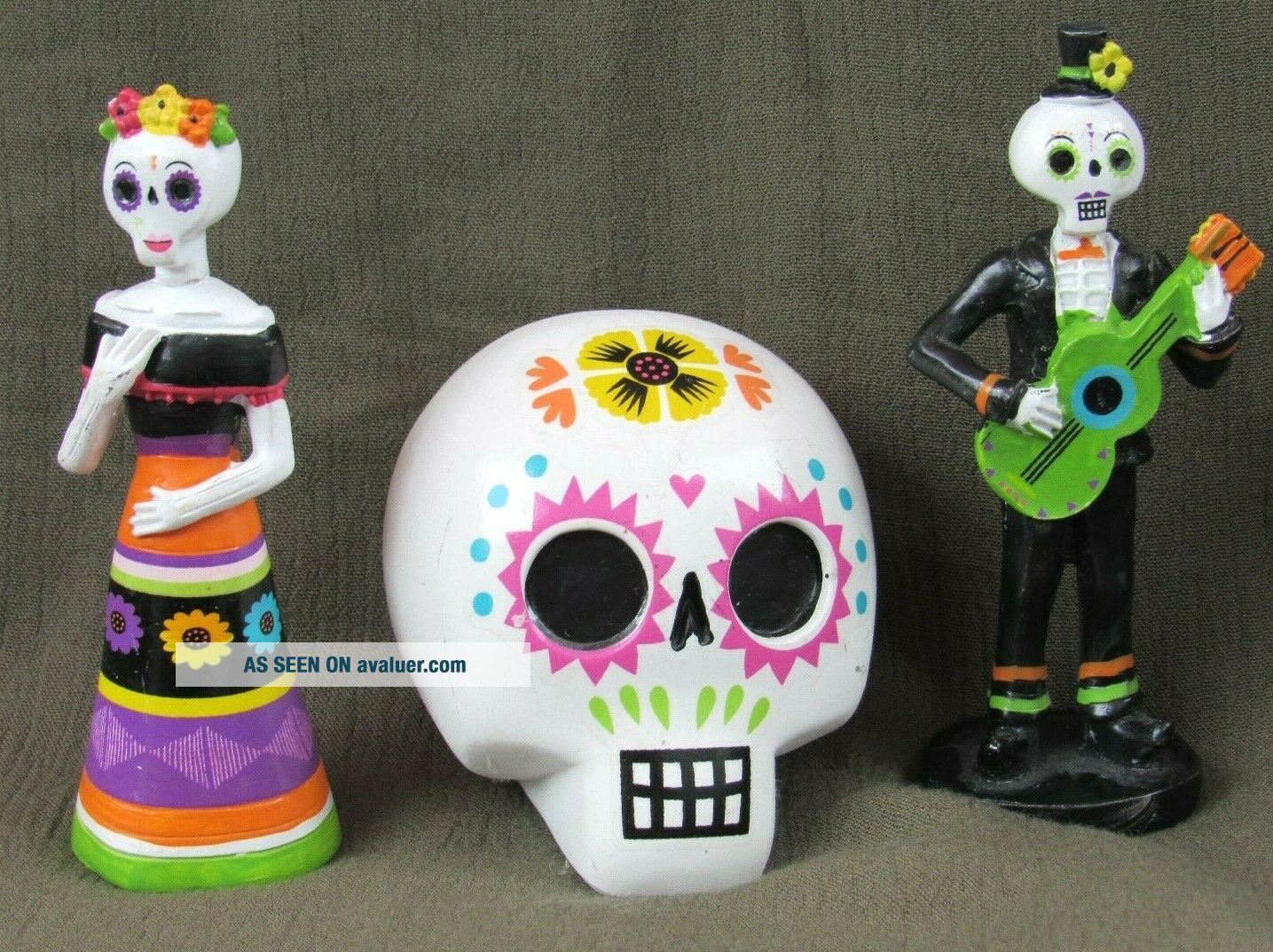 Colorful Sugar Skull, Standing Figurines Guitar Dia De Los Muertos Day ...