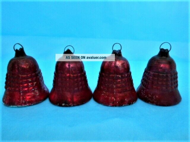 4 Antique German Bumpy Christmas Bell Ornaments Feather Tree Glass ...