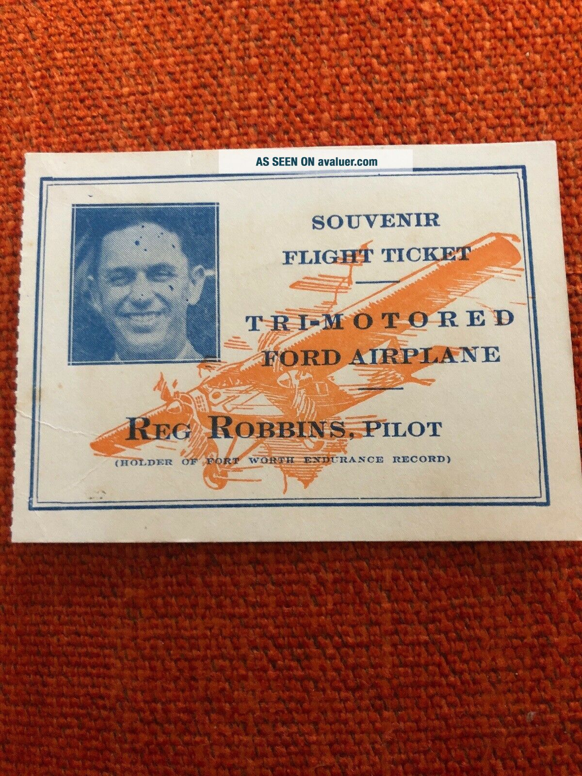 1930s Famed Pilot REG ROBBINS Flight Ticket Stub Ford Airplane | #4601949