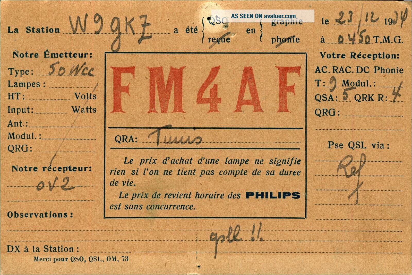 FM4AF Paris 1924 Vintage Ham Radio QSL Card | #4670804