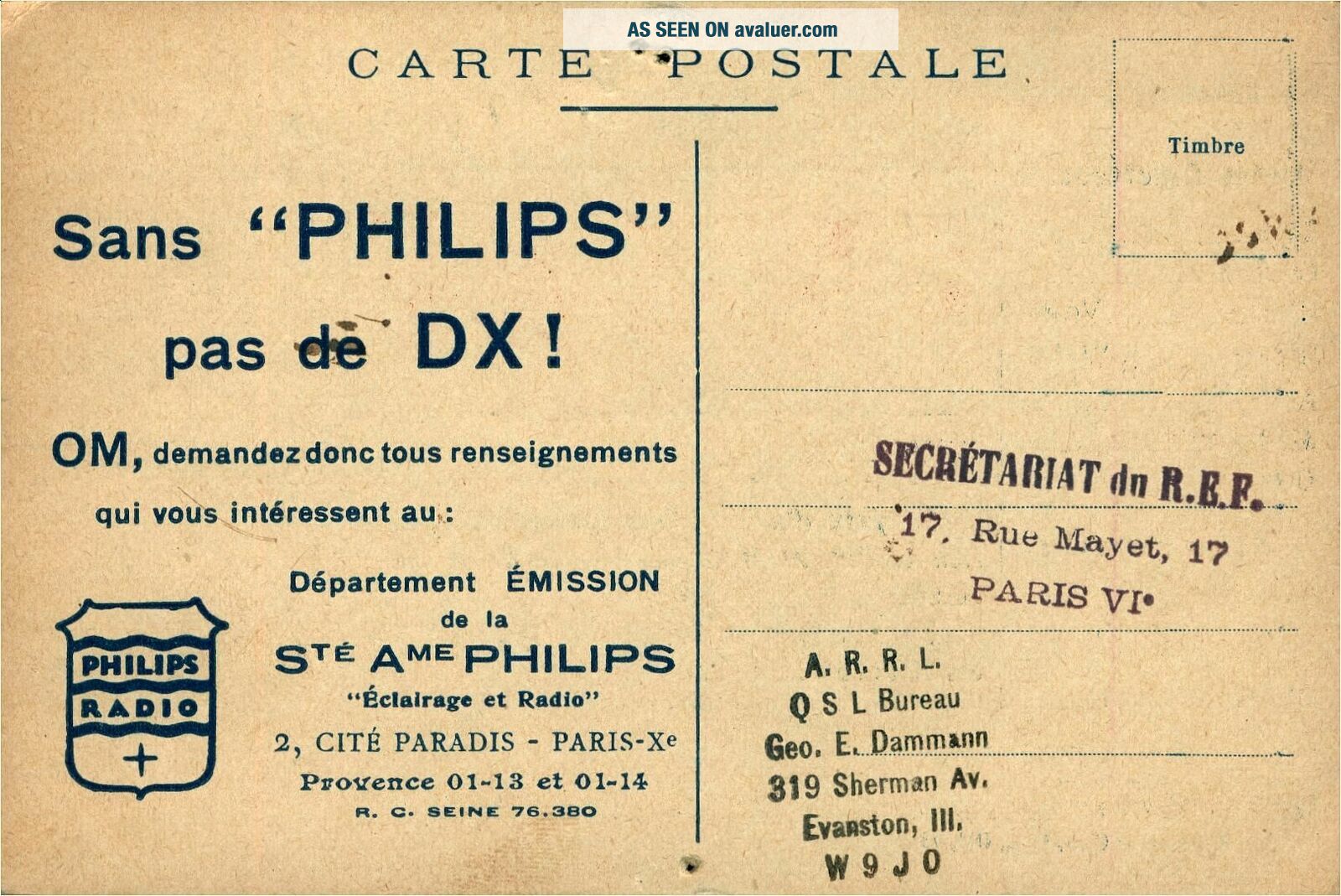 FM4AF Paris 1924 Vintage Ham Radio QSL Card | #4670804