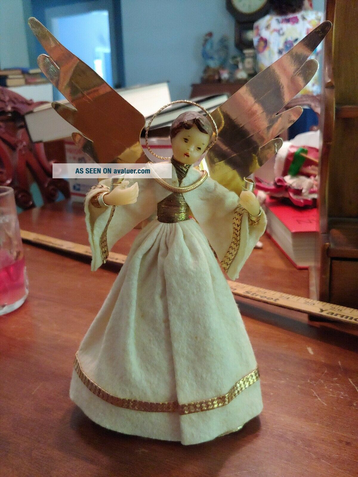 Vintage German Wax Angel Tree Topper 10 " Holding Candle Holders ...