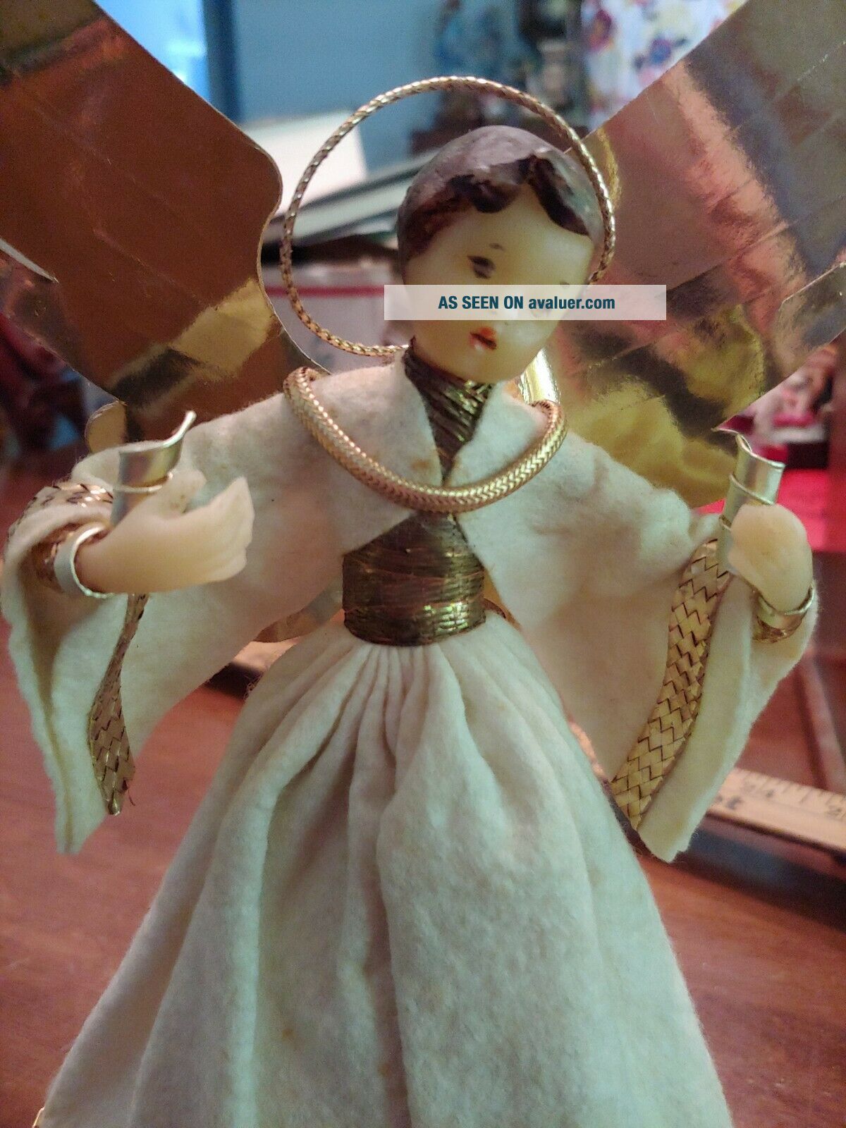 Vintage German Wax Angel Tree Topper 10 " Holding Candle Holders ...