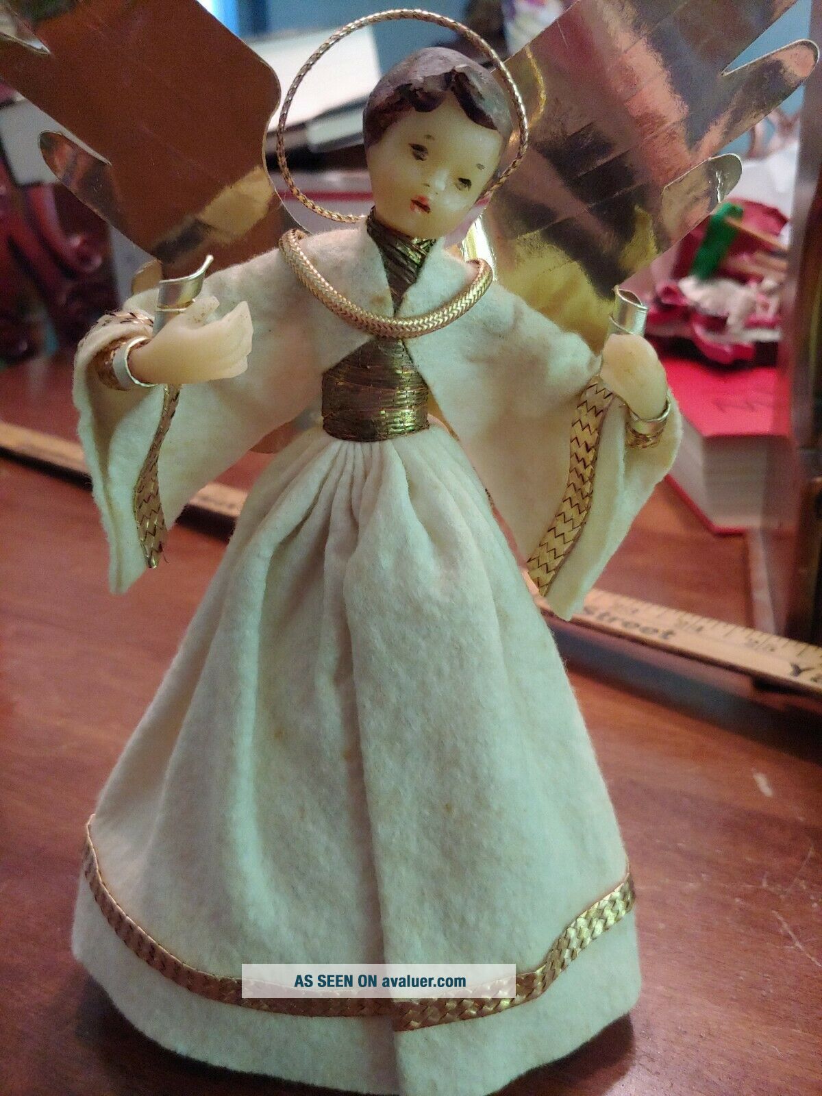 Vintage German Wax Angel Tree Topper 10 " Holding Candle Holders ...