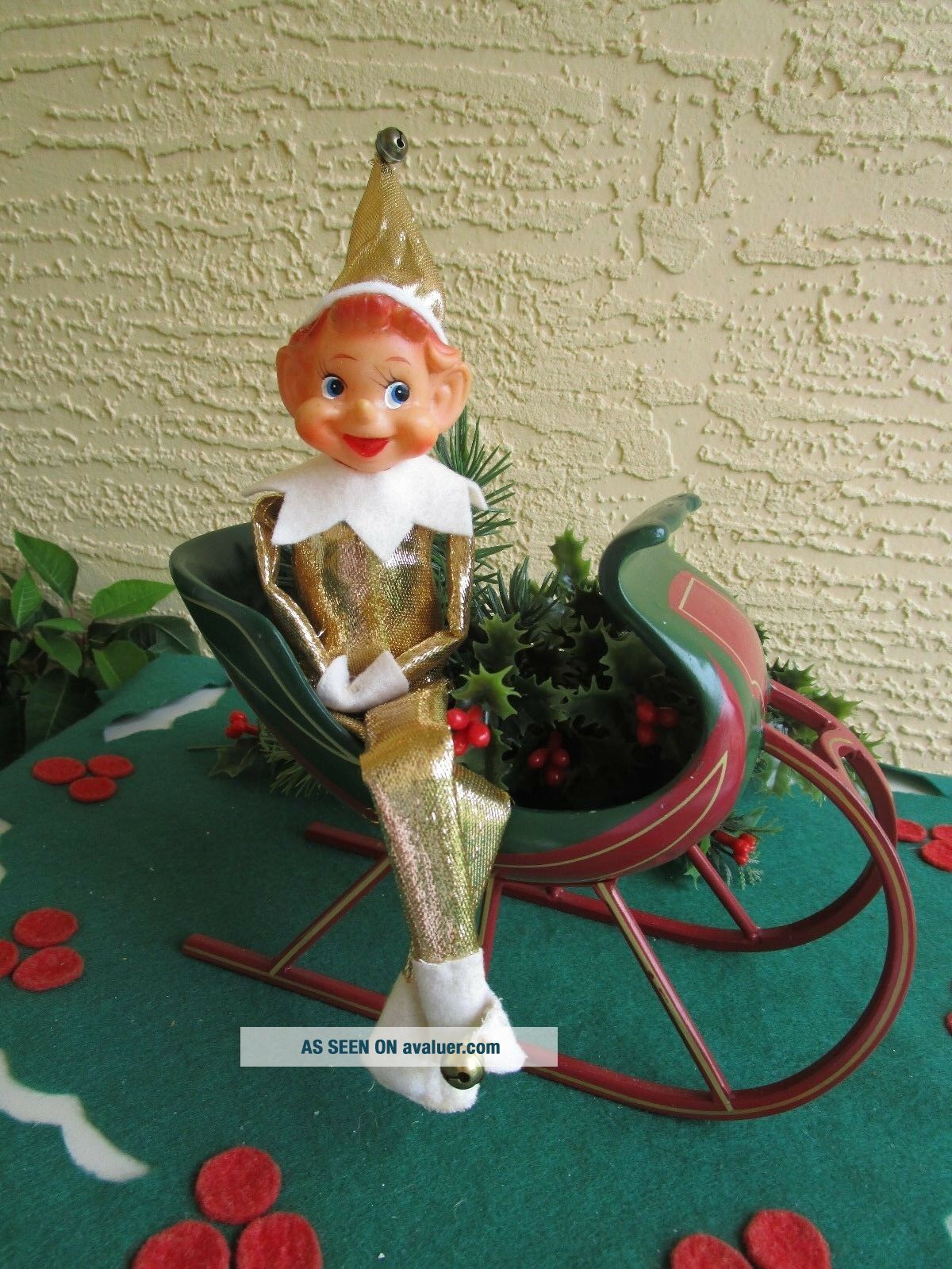 VINTAGE ELF/PIXIE KNEE HUGGER GOLD LAMA OUTFIT&BELLS ON TOES CHRISTMAS ...