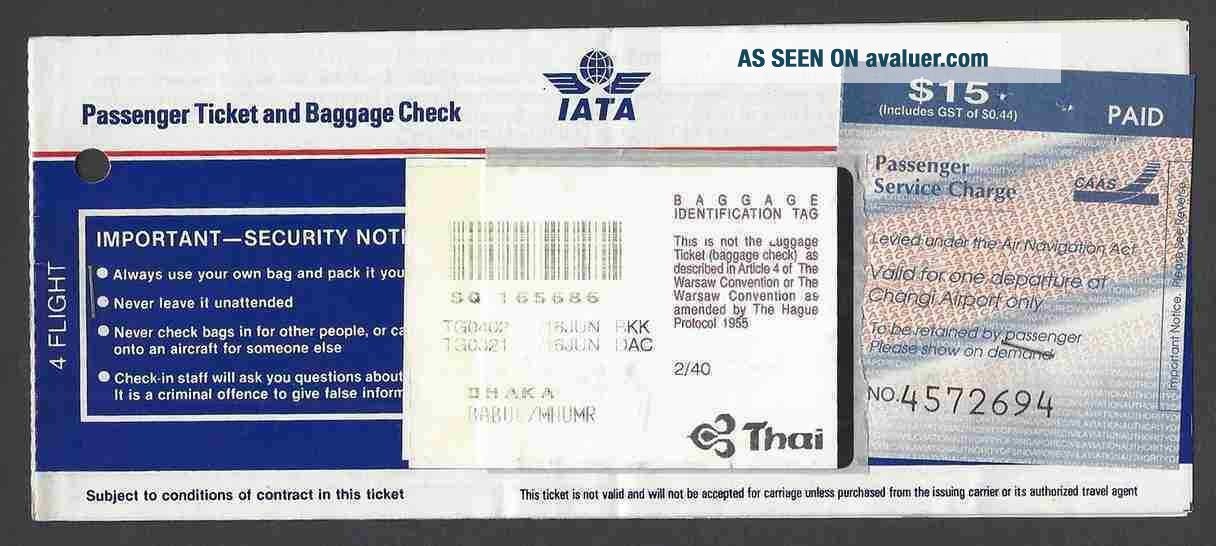 IATA Ticket With Singapore $15 Airport Tax Stamp | #4597008